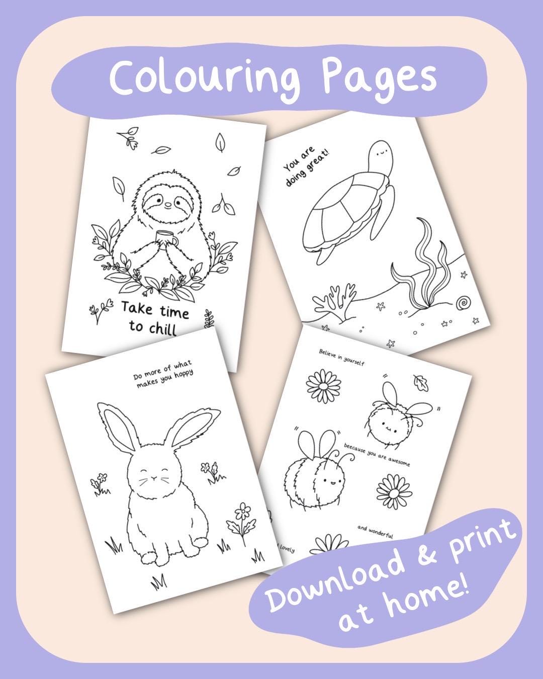 Animal Positivity Colouring Pages: A4 Printable Designs (digital ...