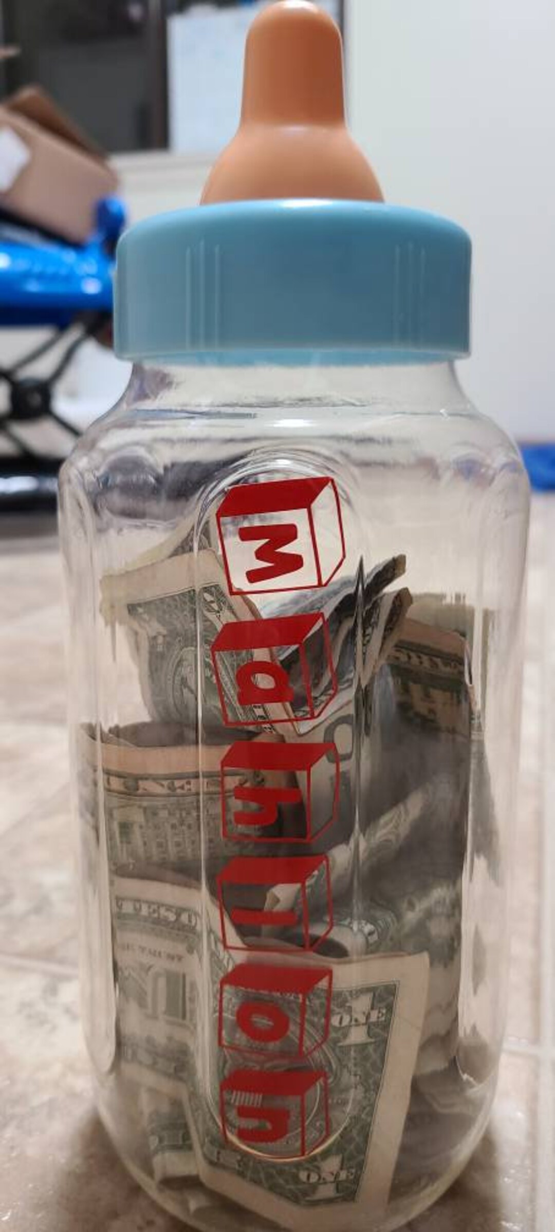 Customizable Baby Bottle Bank Blue/pink Baby Shower Gift - Etsy