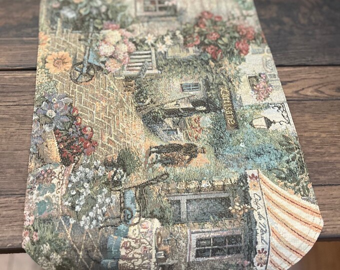 Vintage Table Runner Tapestry. Beautiful Paris Cafe and Gardens Scene ...