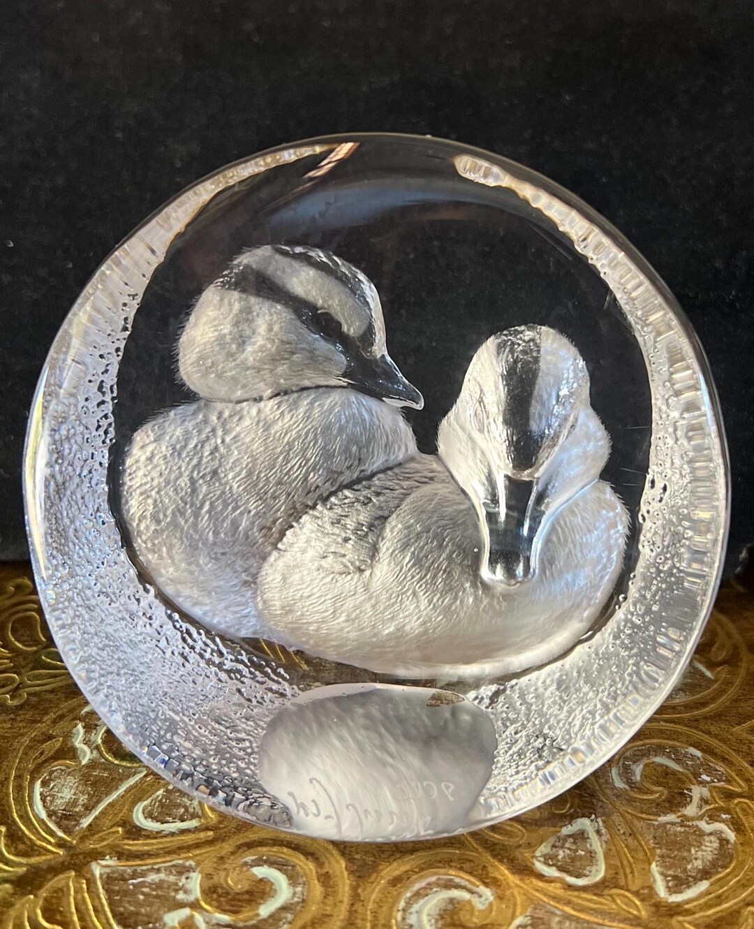 Vintage Mats Jonasson Lead Crystal Duck Paperweight, Signed & Numbered ...