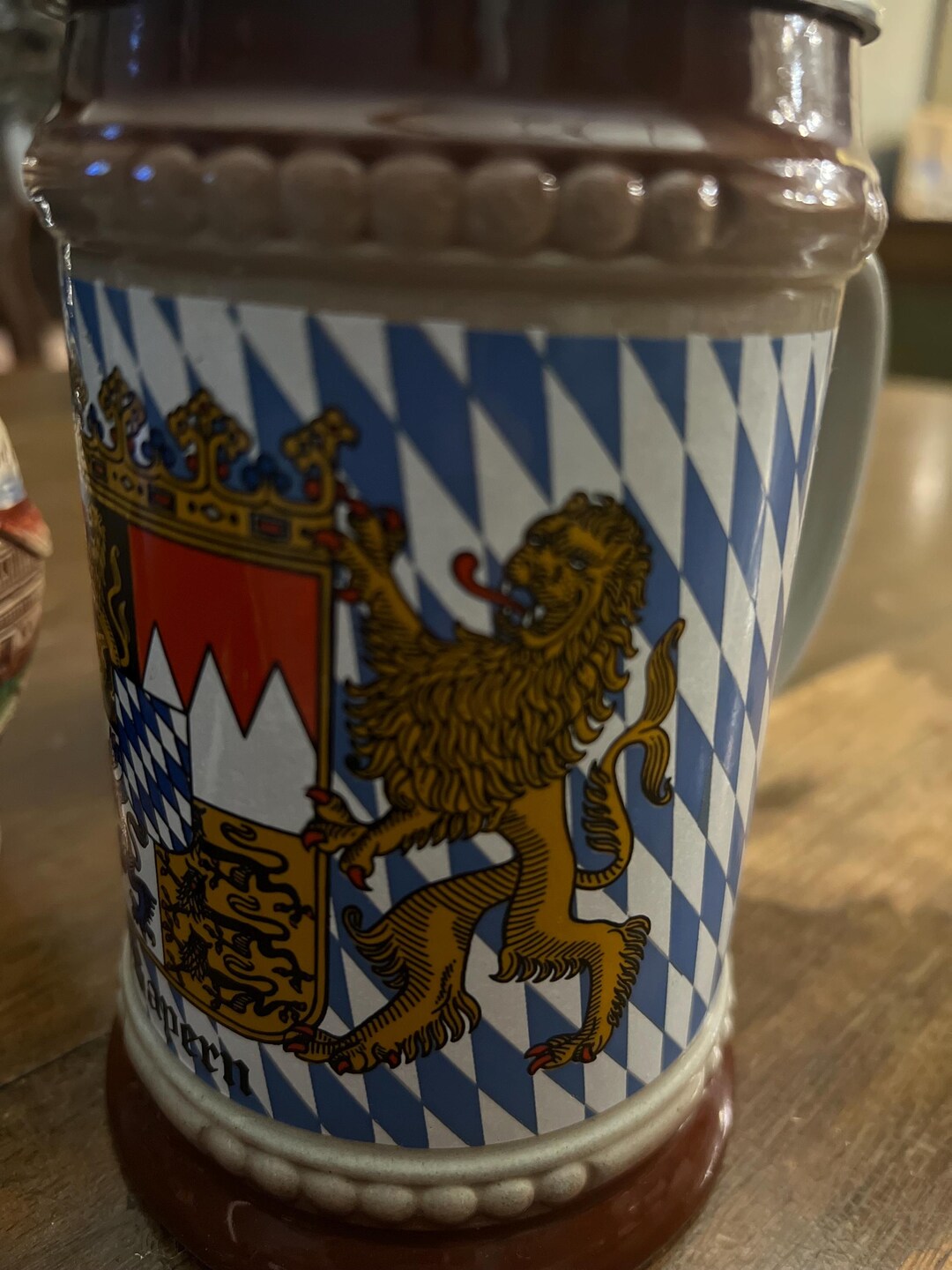 Vintage Bavarian Coat of Arms Flag Beer Stein, Hand Painted. Made in ...