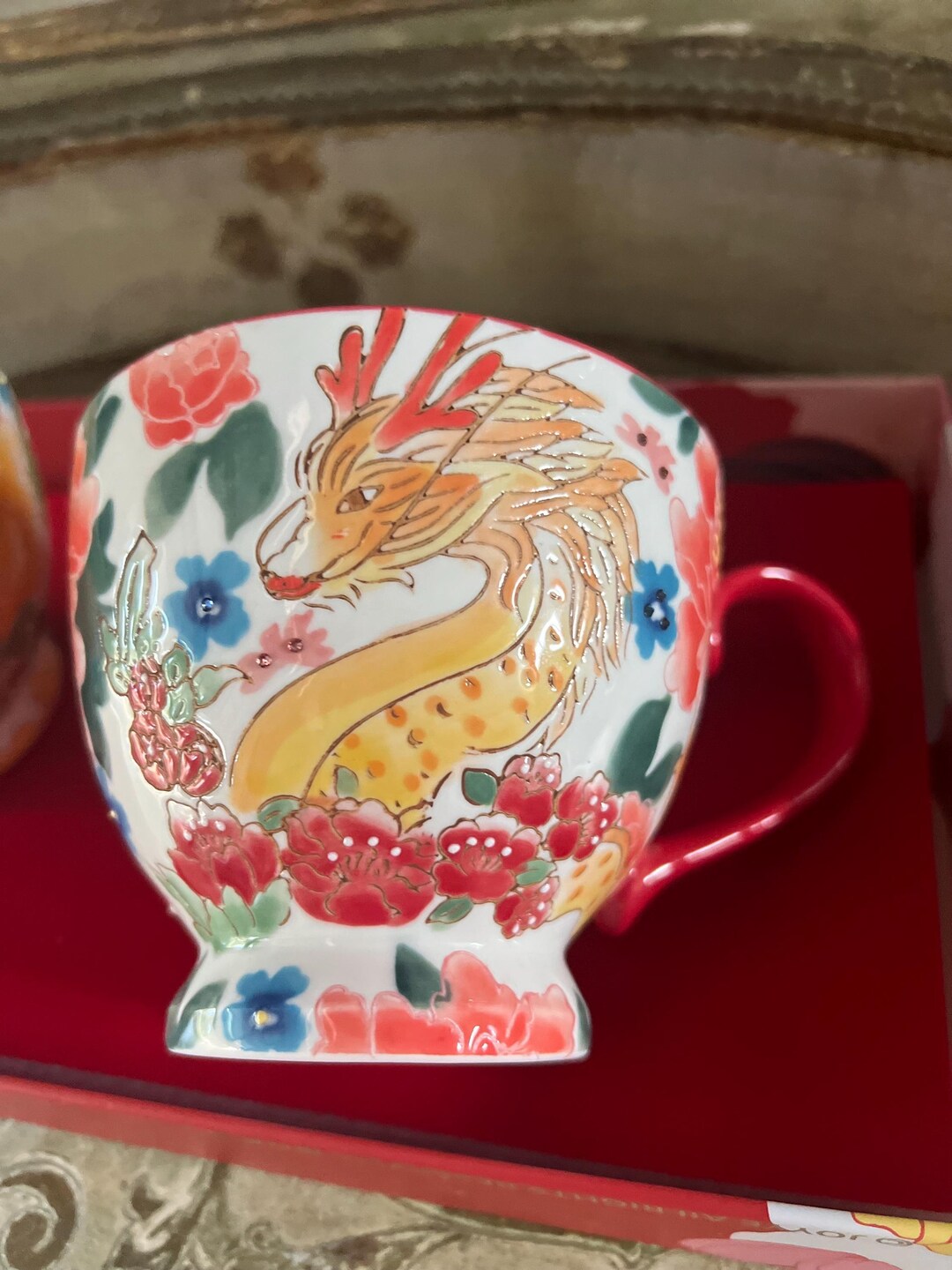 One of a Kind Joyye Ceramic Oversized Mugs. Dragon, Flowers and ...