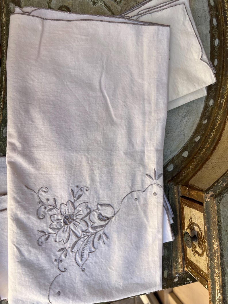 Vintage Cotton Napkins, Beige Gray Leaf Embroidery, Set of 10 - Etsy