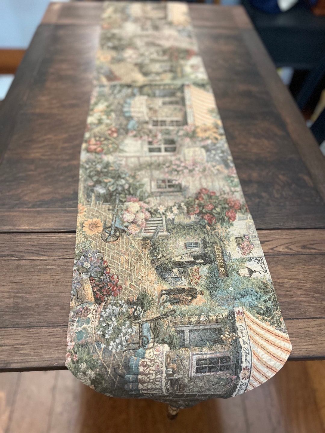 Vintage Table Runner Tapestry. Beautiful Paris Cafe and Gardens Scene ...