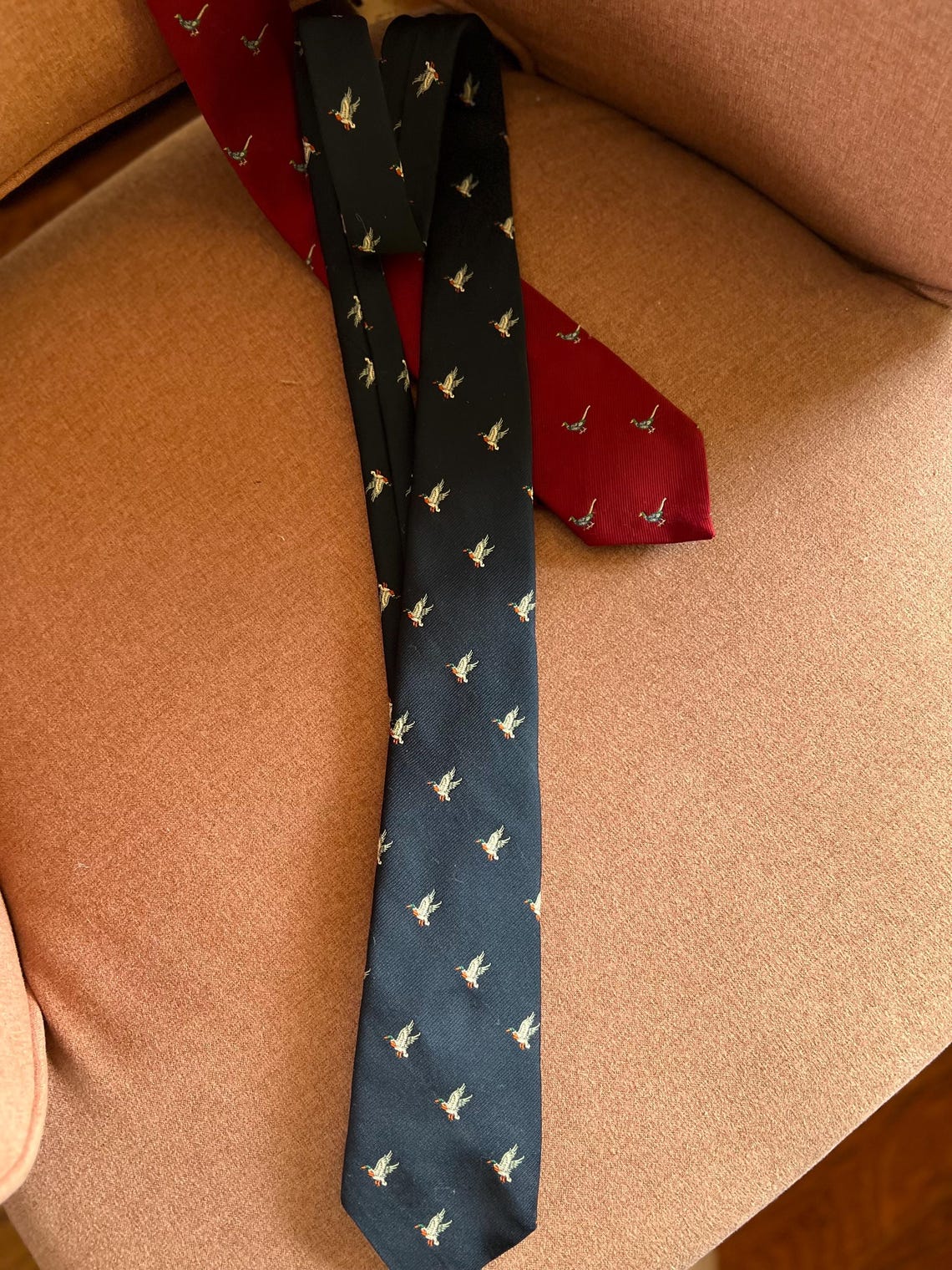 Vintage Necktie Cape Cod Blue With Ducks. Red Resilio With Quails. 55 ...