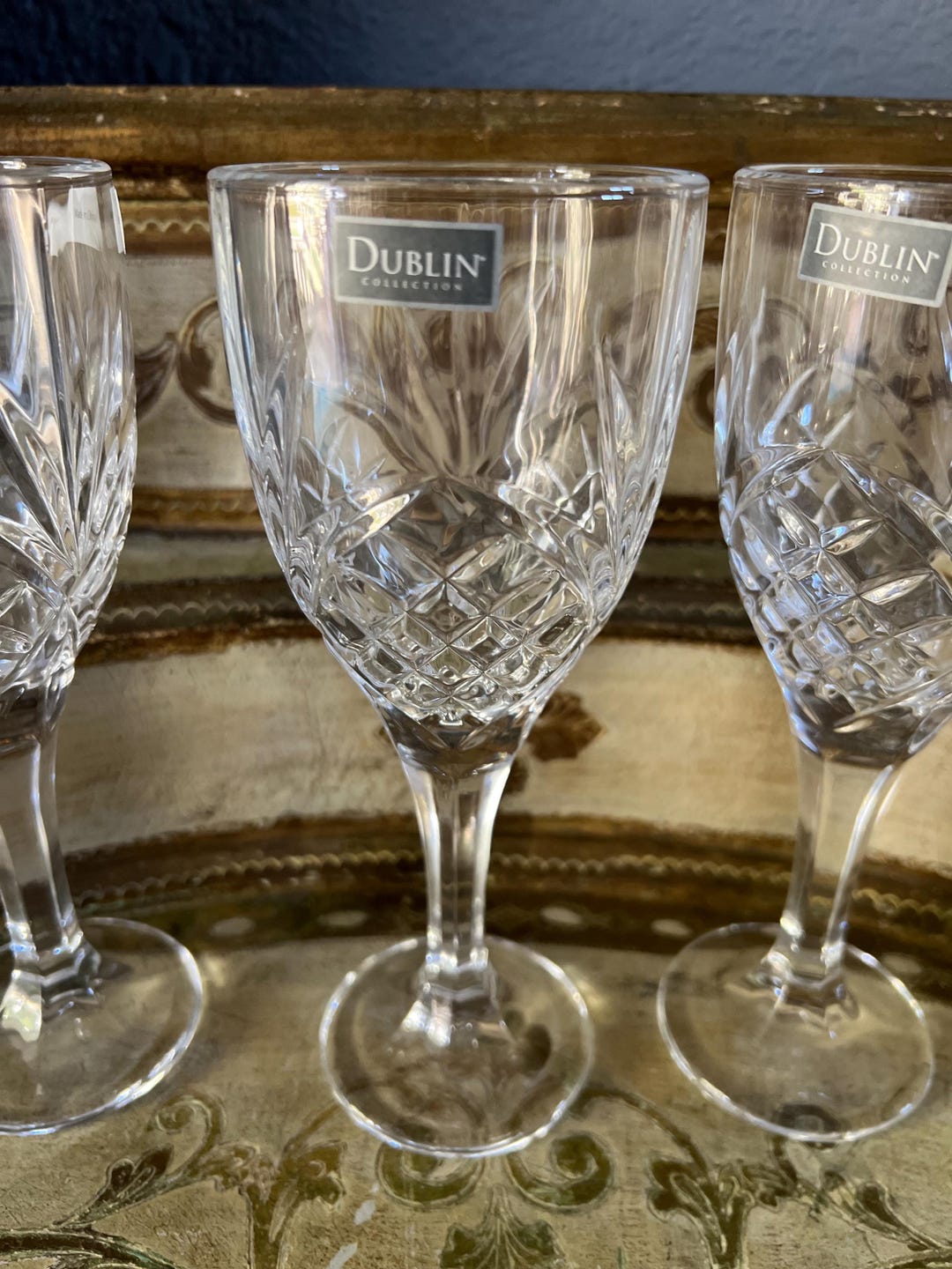 Set of 3 Brand New Dublin Godinger Crystal Wine Glasses. 8 Inches Tall ...