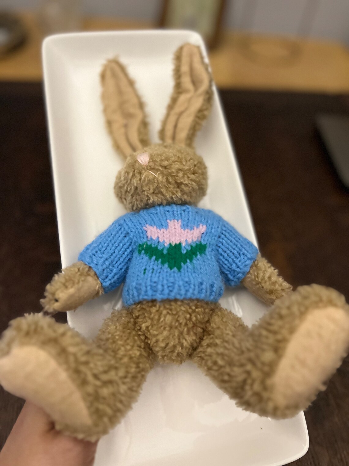 1998 Hugfun Intl. Cute Little Bunny With Blue Sweater and Flexible Ears ...