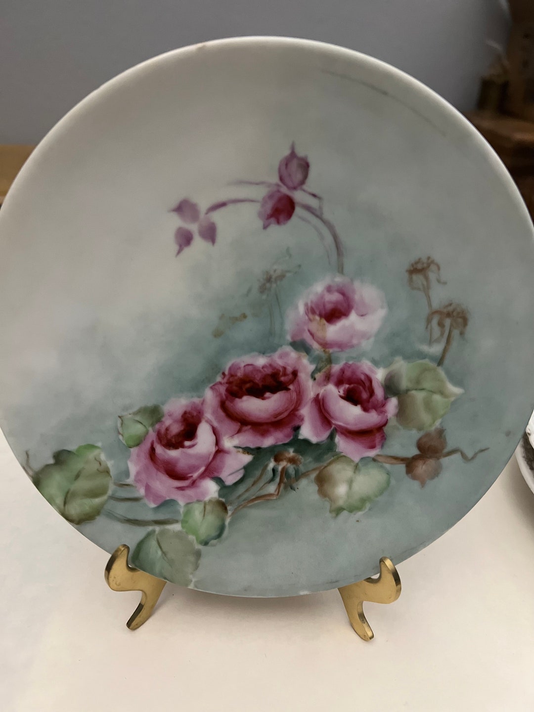 Antique Silesia, German Decorative Plate. 1900's. Beautiful Flowers ...