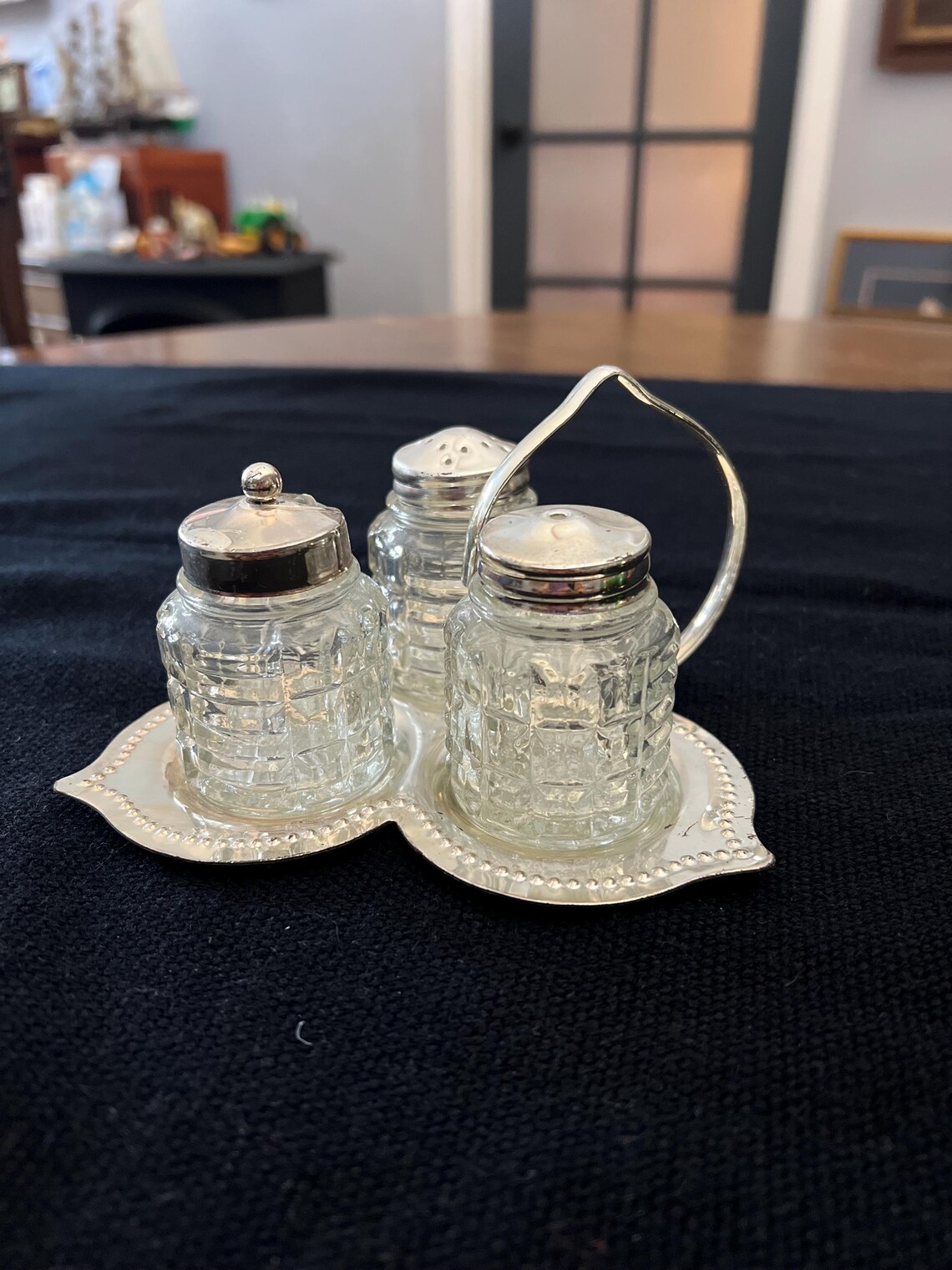 Vintage Silver-plated Holder Cruet, Condiment Set, Salt, Pepper and ...