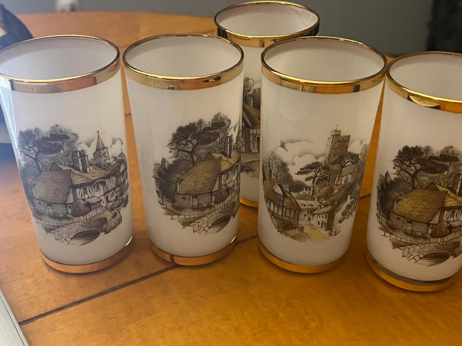 Stunning German, Bavaria, Highball or Ice Tea Glasses, Gold Rim. White ...