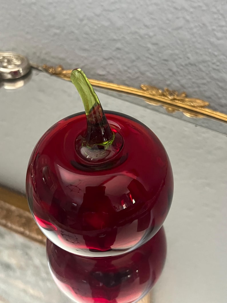 Hand Blown Glass Apple Cherry Art, Vintage Rainbow Decor (4'x3") - Etsy