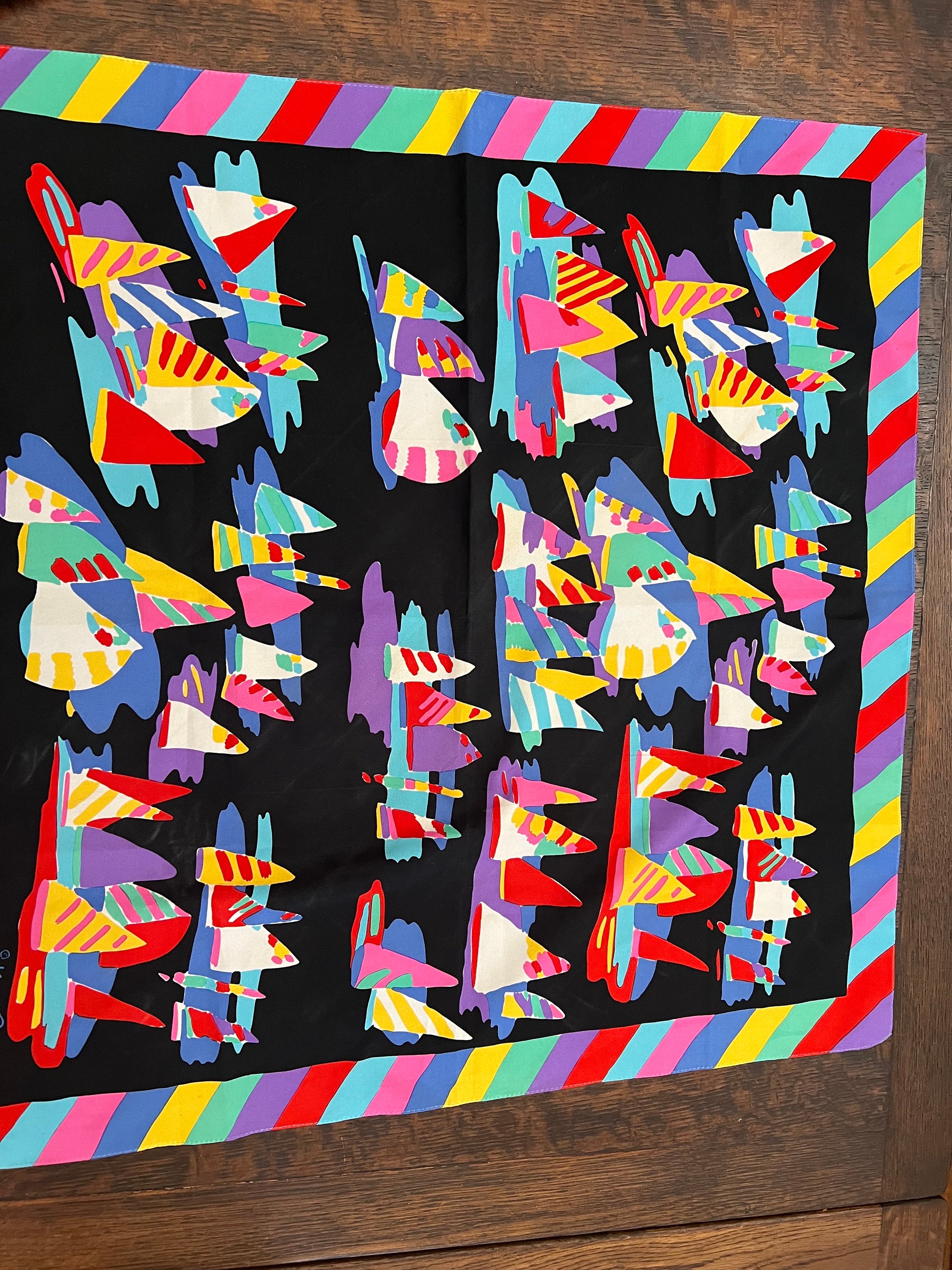 Vibrant Vintage Scarf by Australian Designer Ken Done. Colorful Boats ...