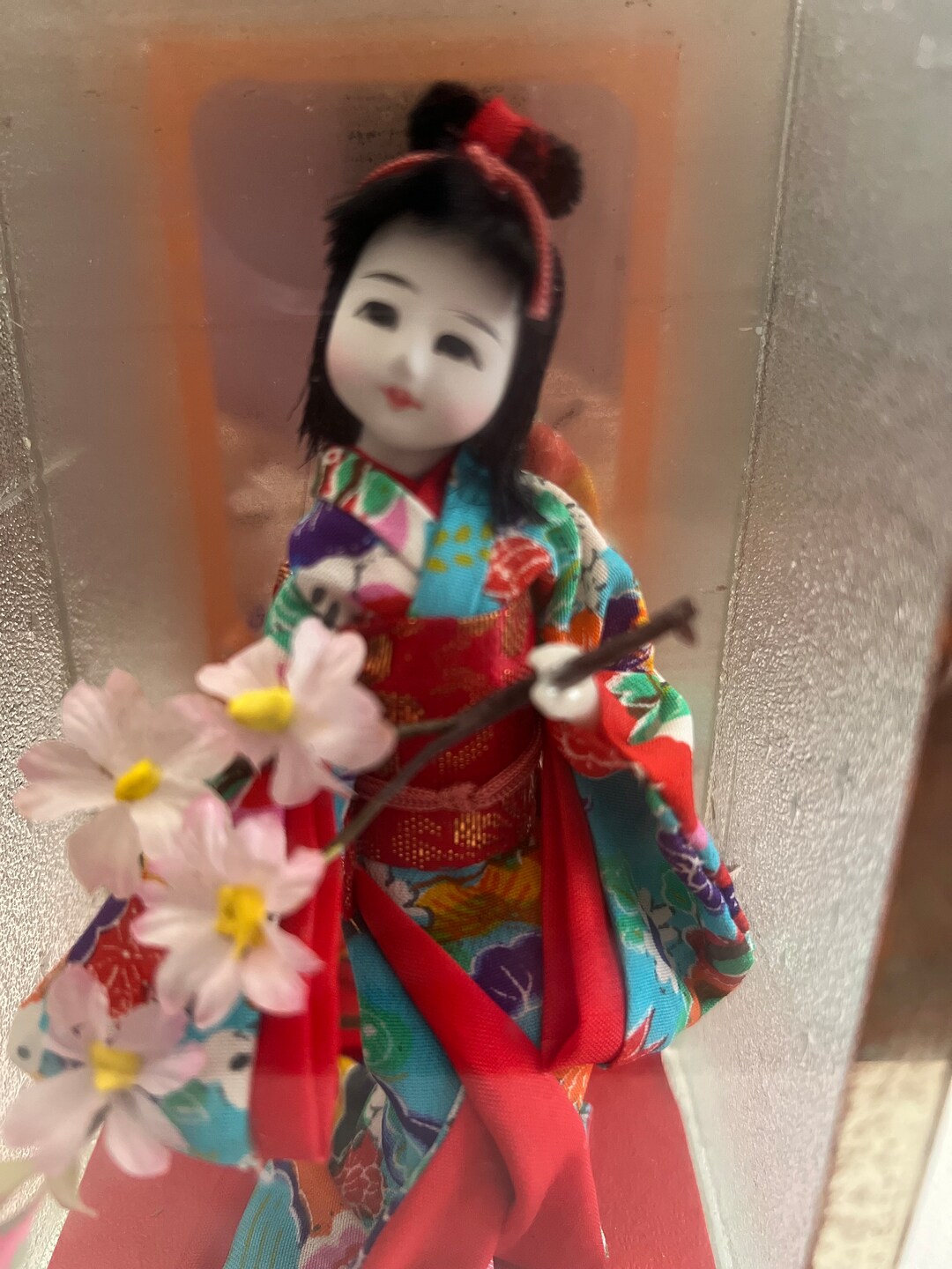 Vintage Japanese Geisha Dolls in a Glass Box. She is Holding Cherries ...