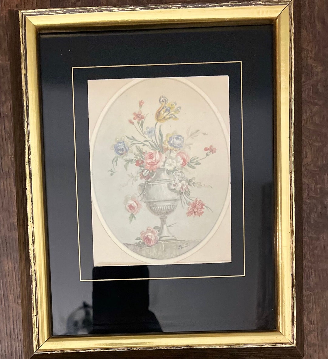 Vintage Print of Victorian Flower Vase Arrangement. Shabby Chic Style ...