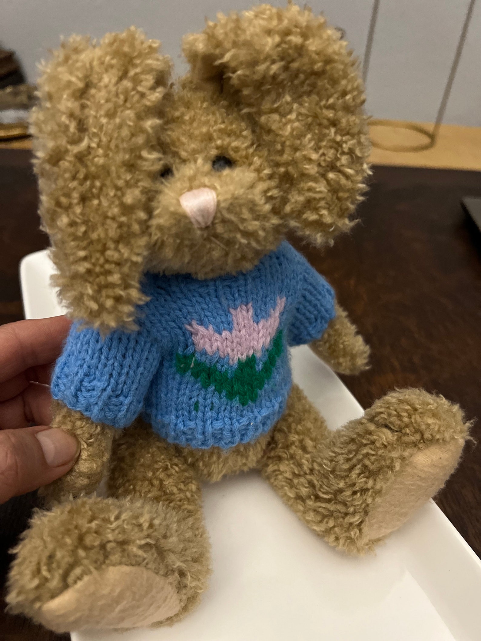 1998 Hugfun Intl. Cute Little Bunny With Blue Sweater and Flexible Ears ...