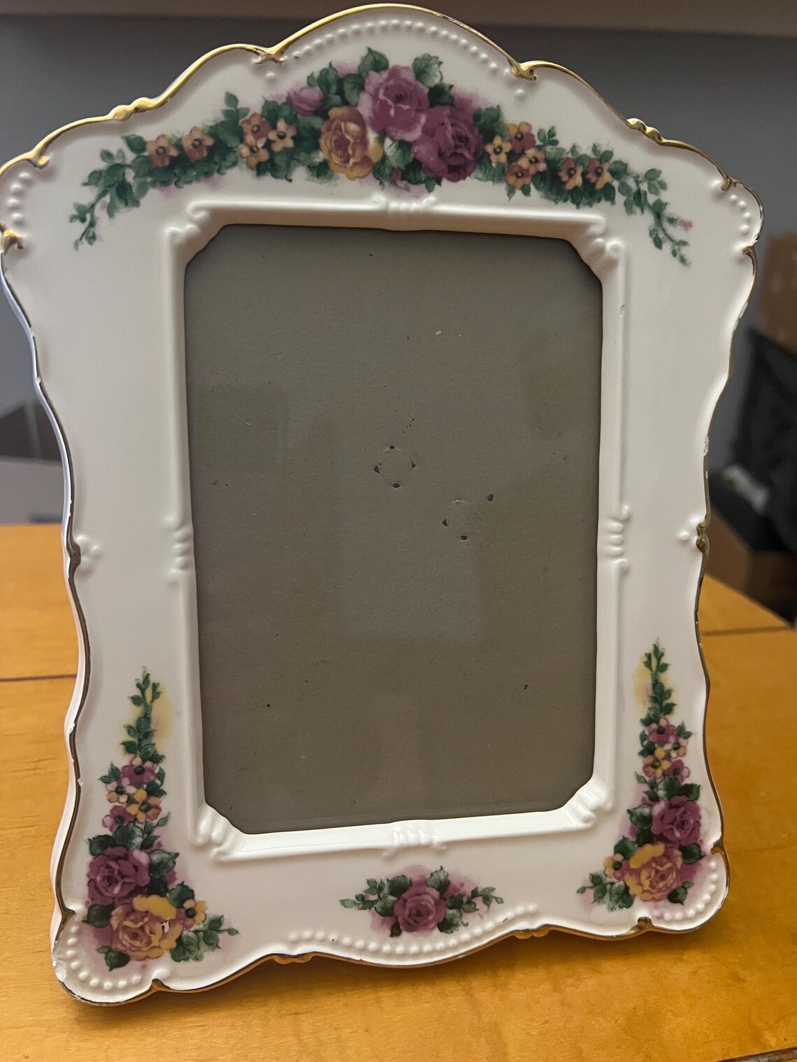 Vintage R.O.C Taiwan Porcelain Picture Frame. Floral Design Golden ...