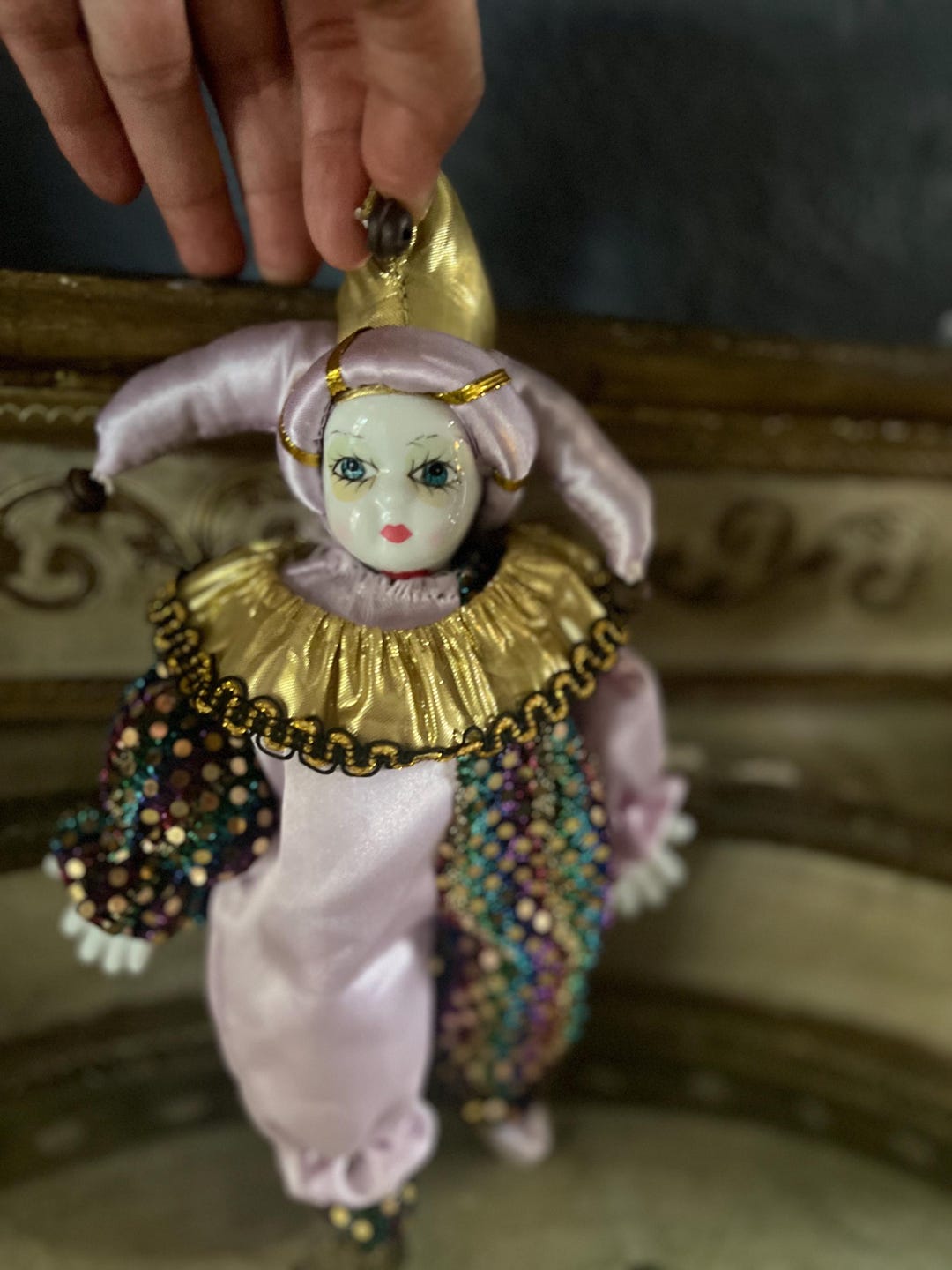 Vintage Jester, Clown, Porcelain Doll. 10x6". Good Condition. Looking ...