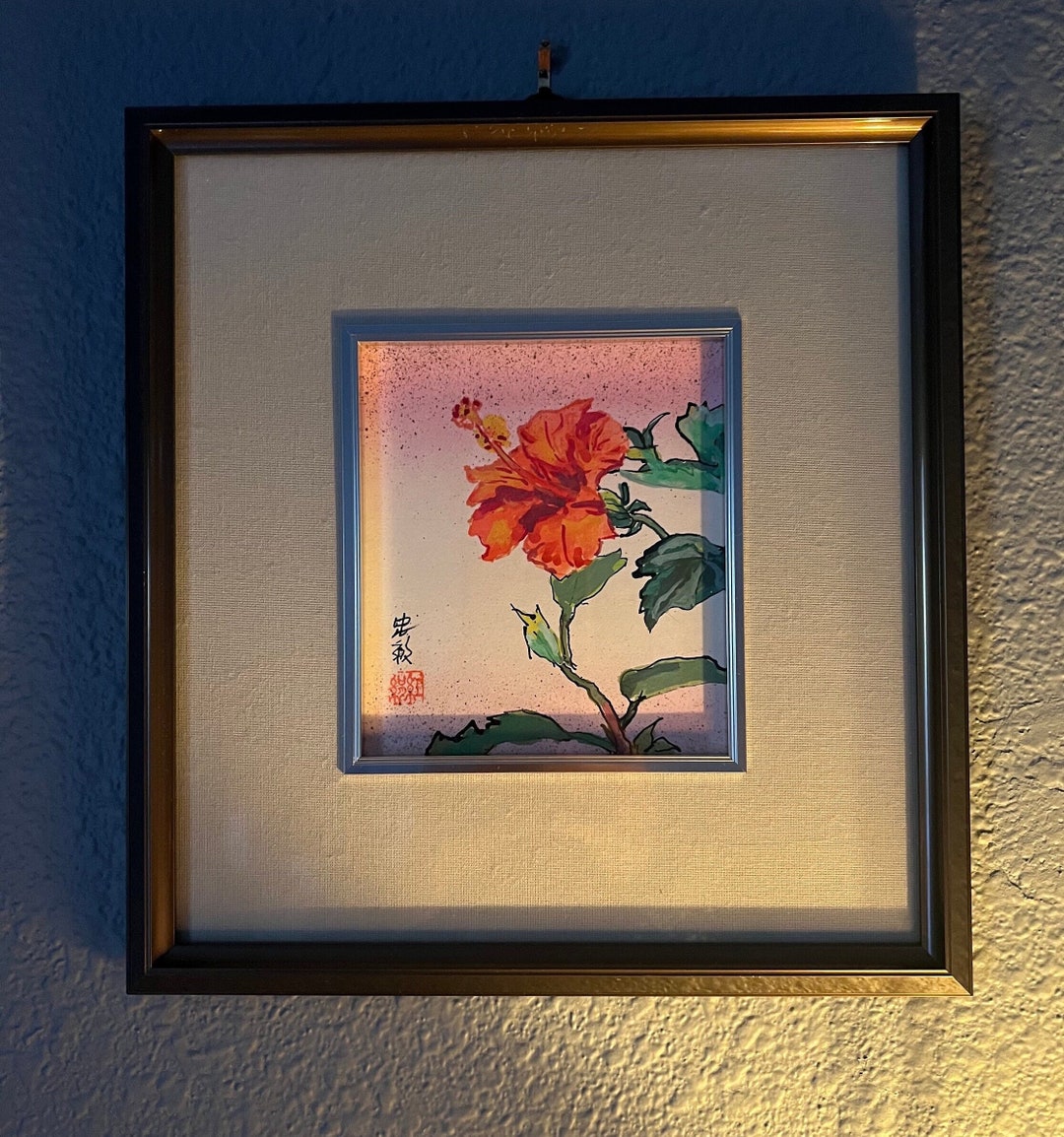 Bugambilia. Original Japanese Painting, Watercolor on Silk Paper. 10x11 ...