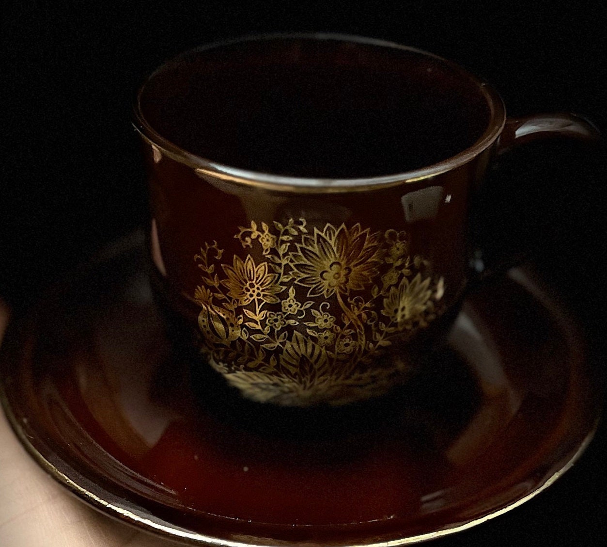 Coffee Cups With Saucers. Mide Century Japanese Art, Red Ceramic, Hand ...