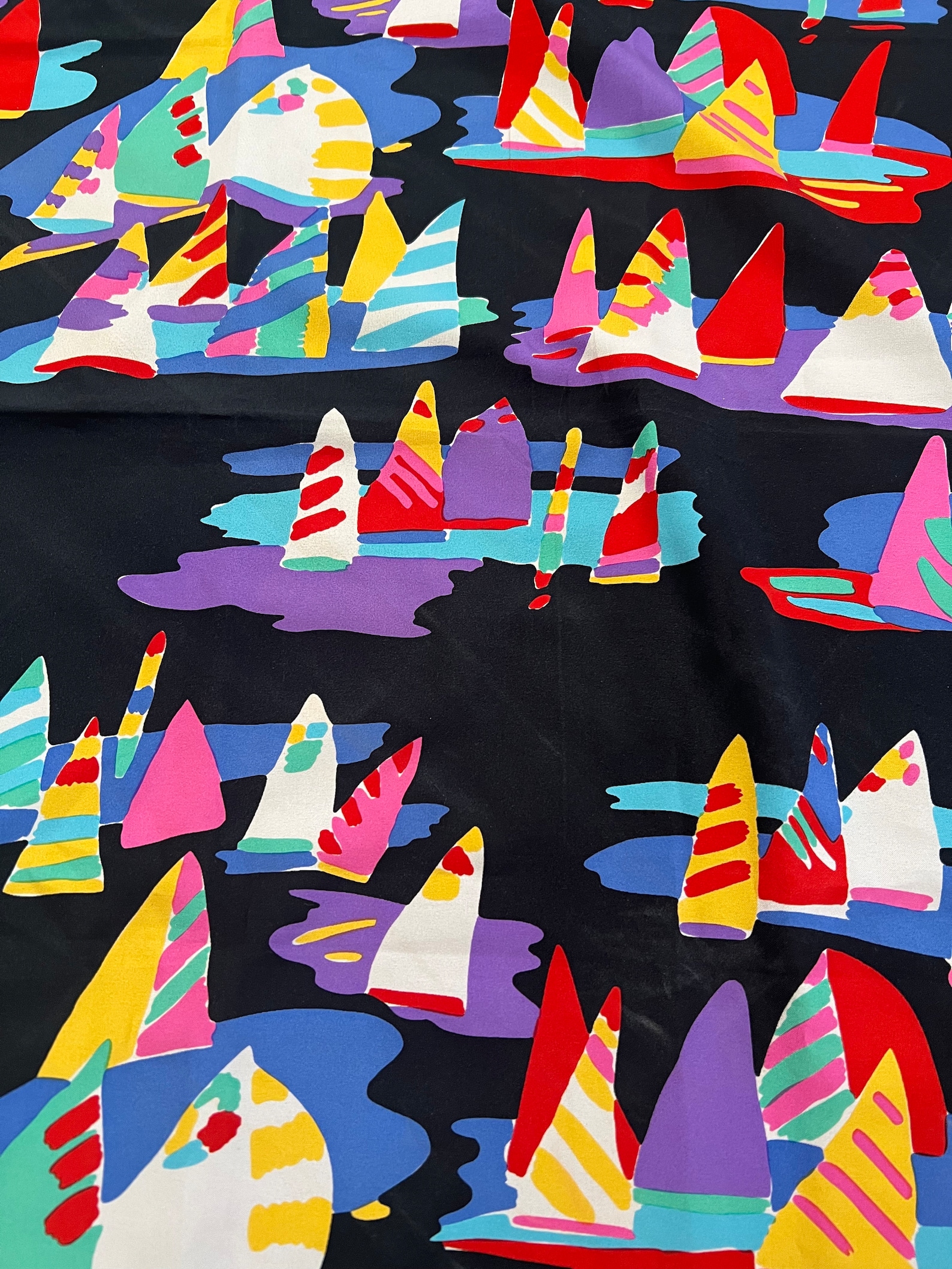 Vibrant Vintage Scarf by Australian Designer Ken Done. Colorful Boats ...