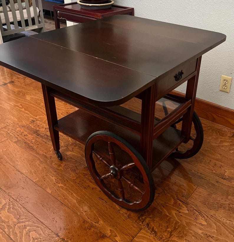 Vintage Mahogany Tea Cart Bar Serving Table With Wheels - Etsy