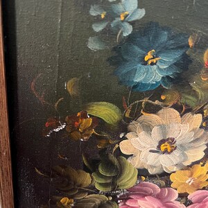 Midcentury Oil Painting on Canvas. Still Life, Blue Vase With Flowers ...