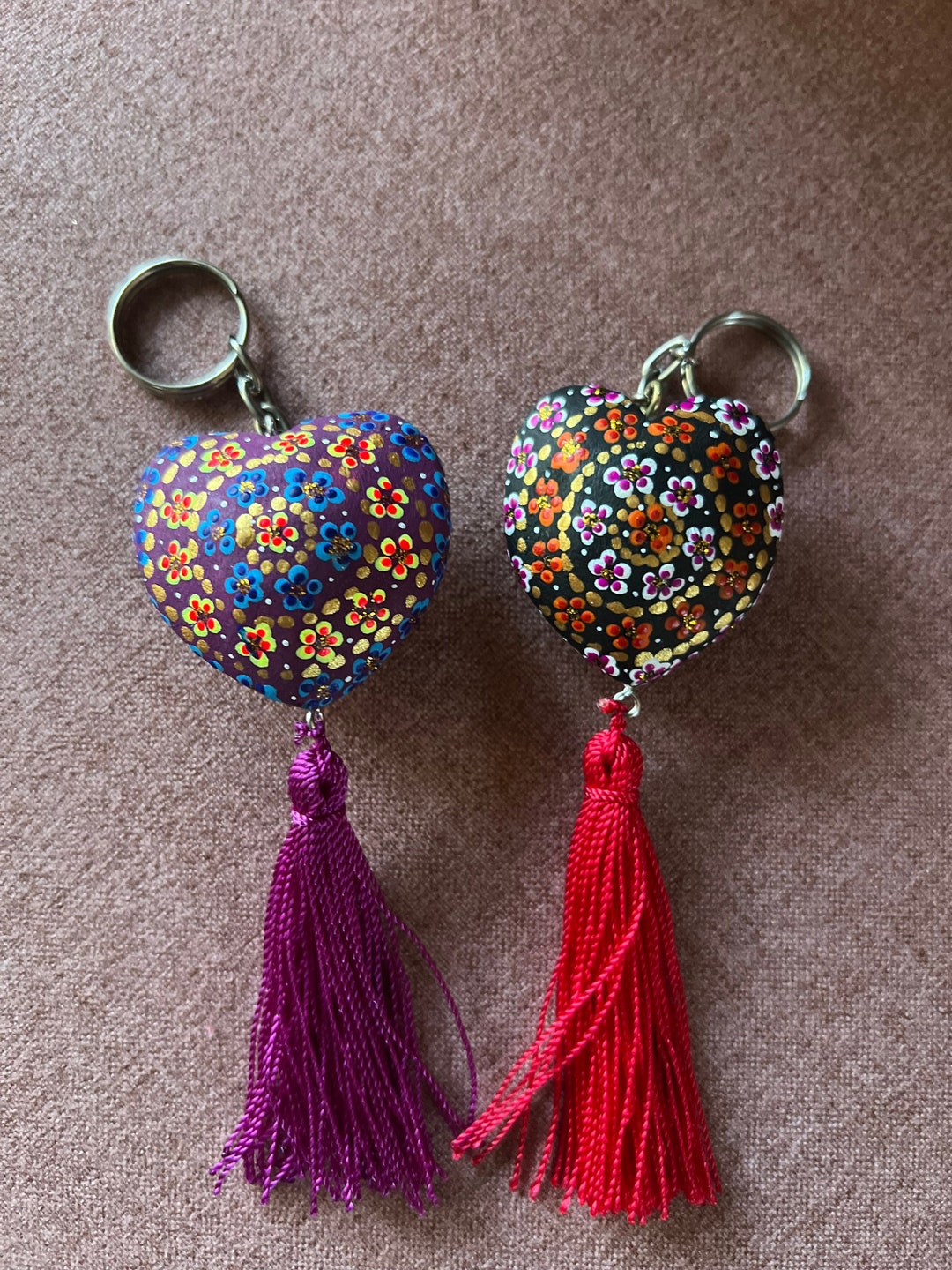 Wooden Heart, Hand Painted Keychains Charms. Made in Oaxaca, Mexico ...