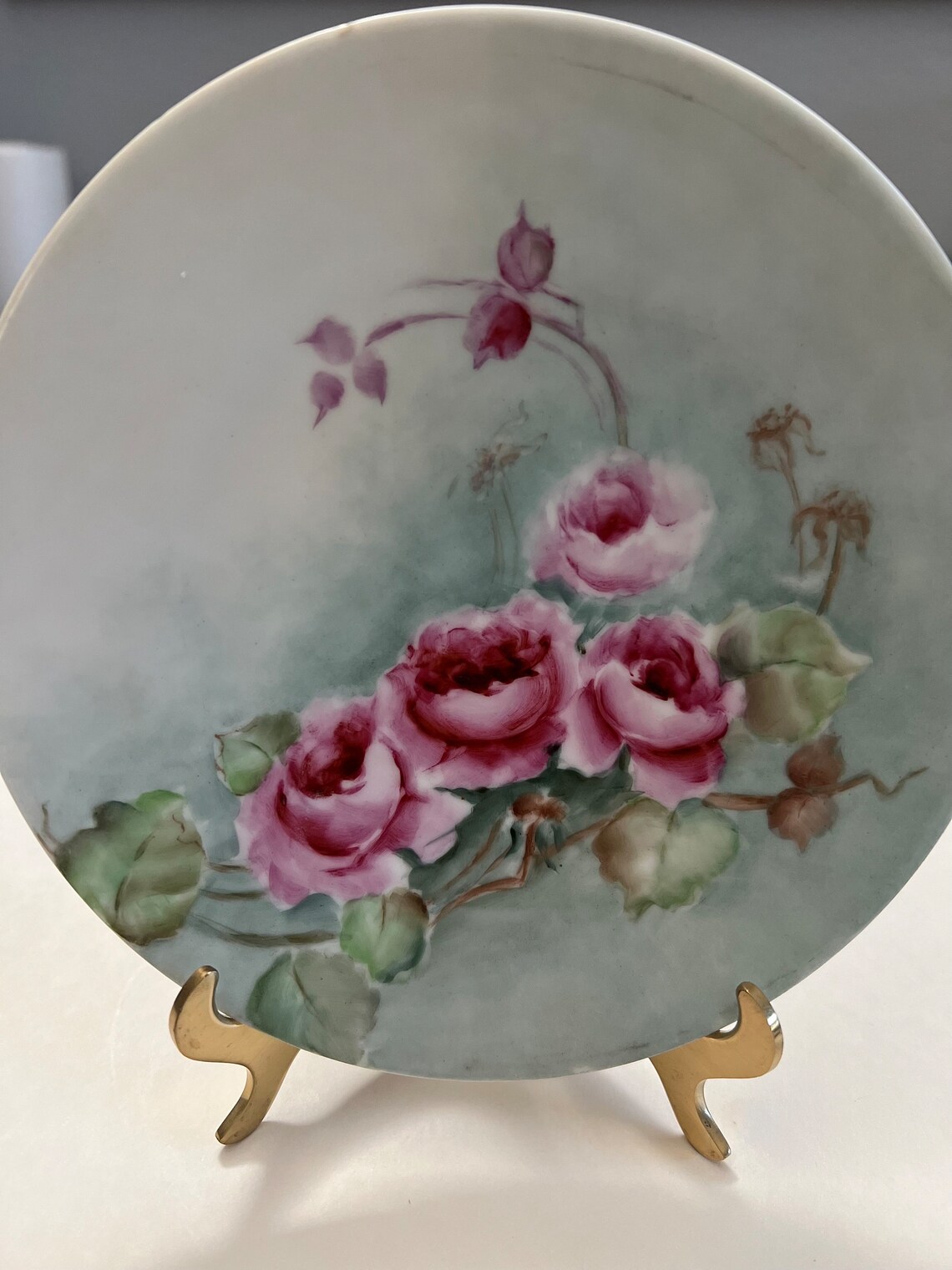 Antique Silesia, German Decorative Plate. 1900's. Beautiful Flowers ...