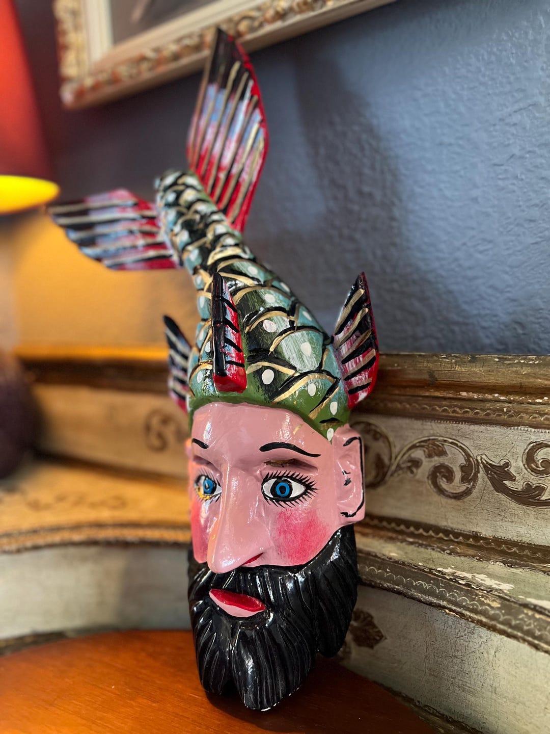 Hand Carved Wooden Alebrije Mask, Made in Oaxaca. Barbudo Fish Man ...