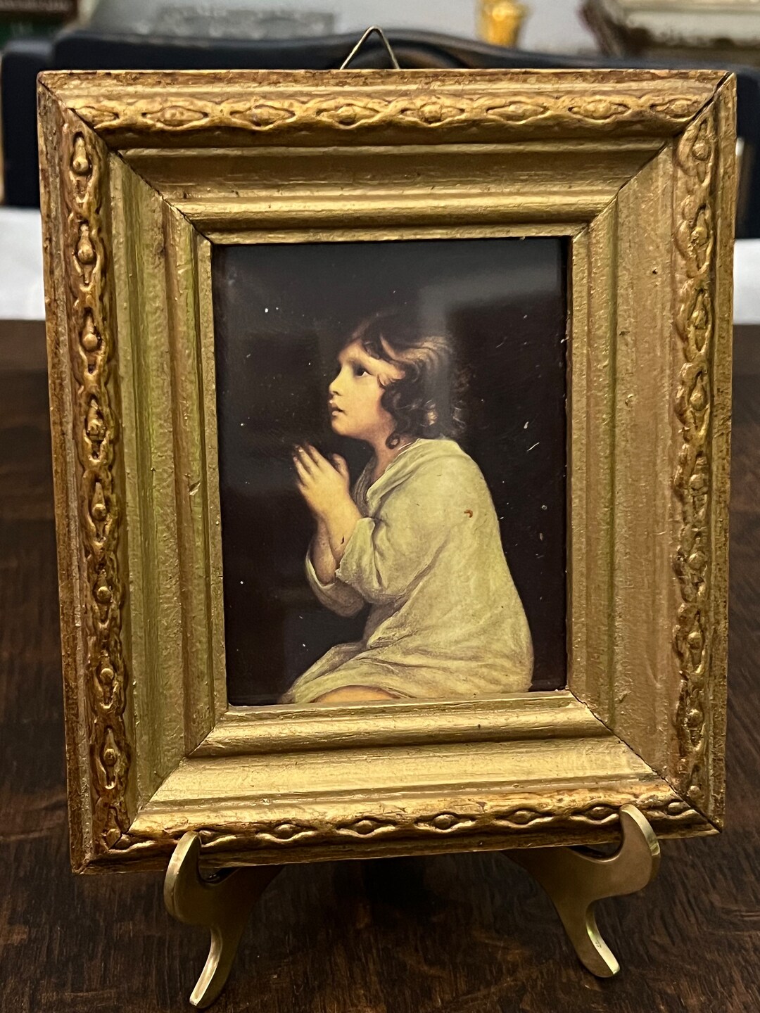 Vintage, 60's. Wood Frame the Infant Samuel Praying Picture. Made in ...