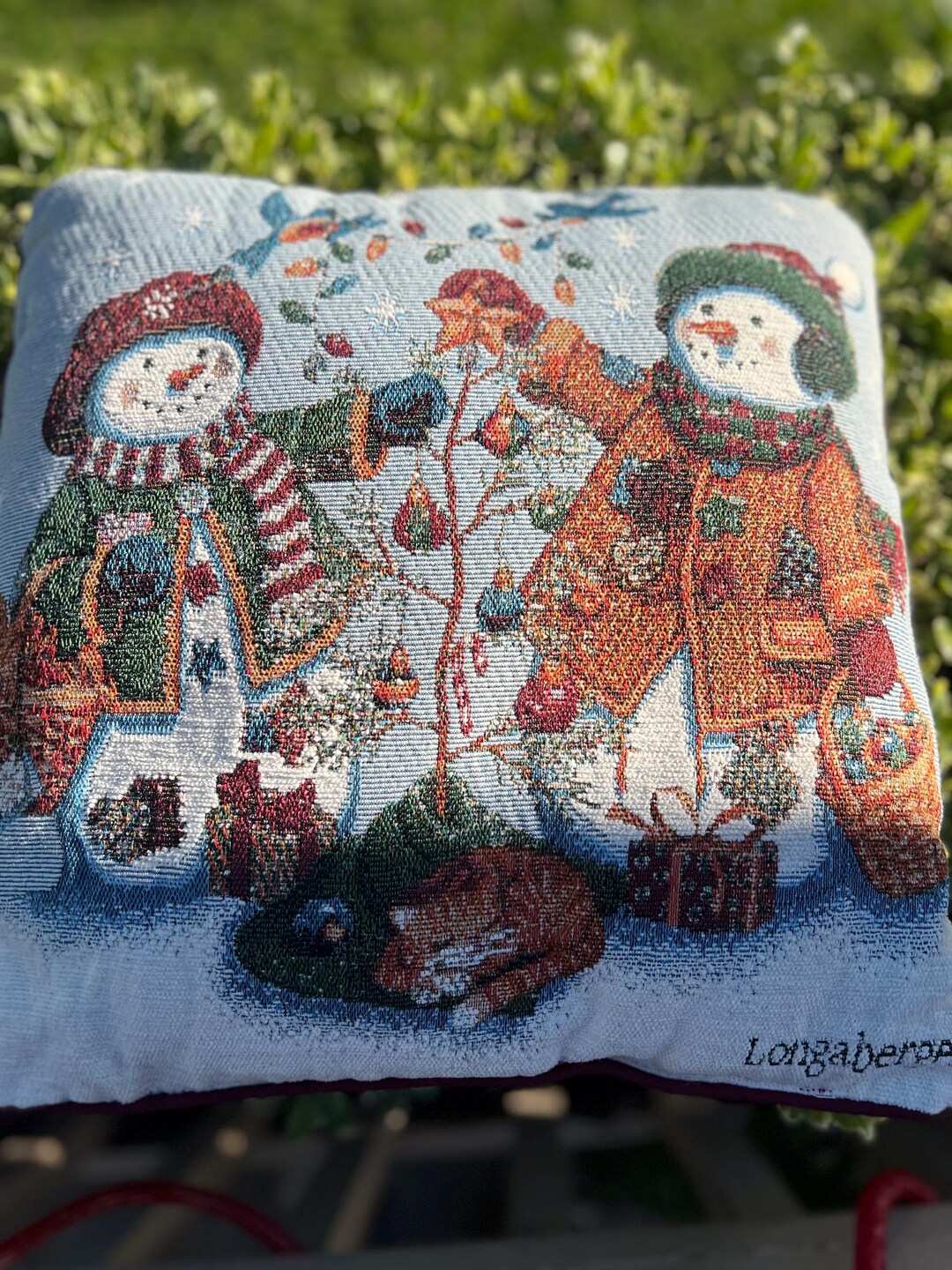 Longaberger Needle Point Decorative Pillow Snowman. Christmas Decor ...