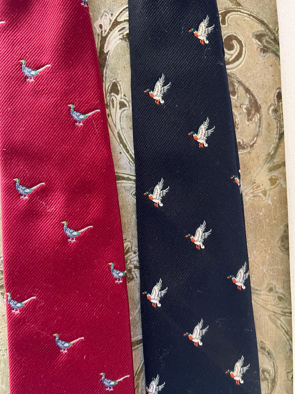 Vintage Necktie Cape Cod Blue With Ducks. Red Resilio With Quails. 55 ...