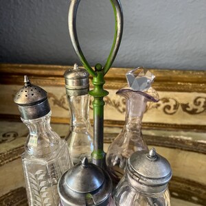 Vintage Cruet Caddy With 5 Original Etched Glass Bottles. Victorian ...