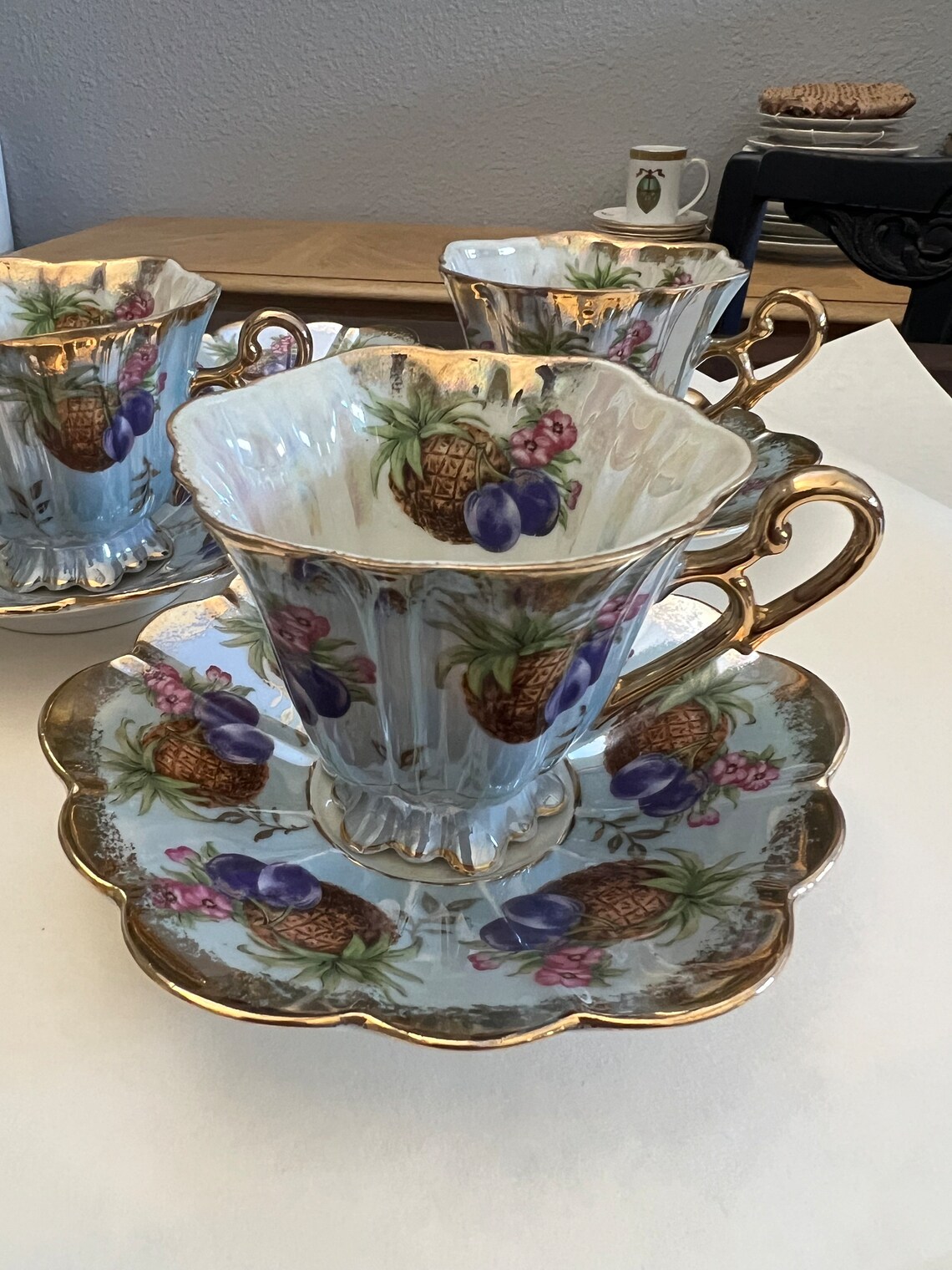 Antique Shafford Japan Saucer, Hand-painted Pineapple & Plum Design ...