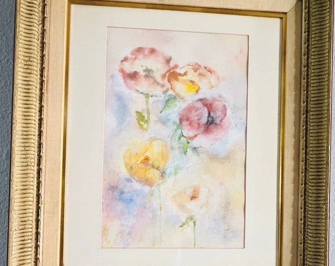 Original, Vintage Art. Watercolor and Wood Frame. Beautiful Flowers ...
