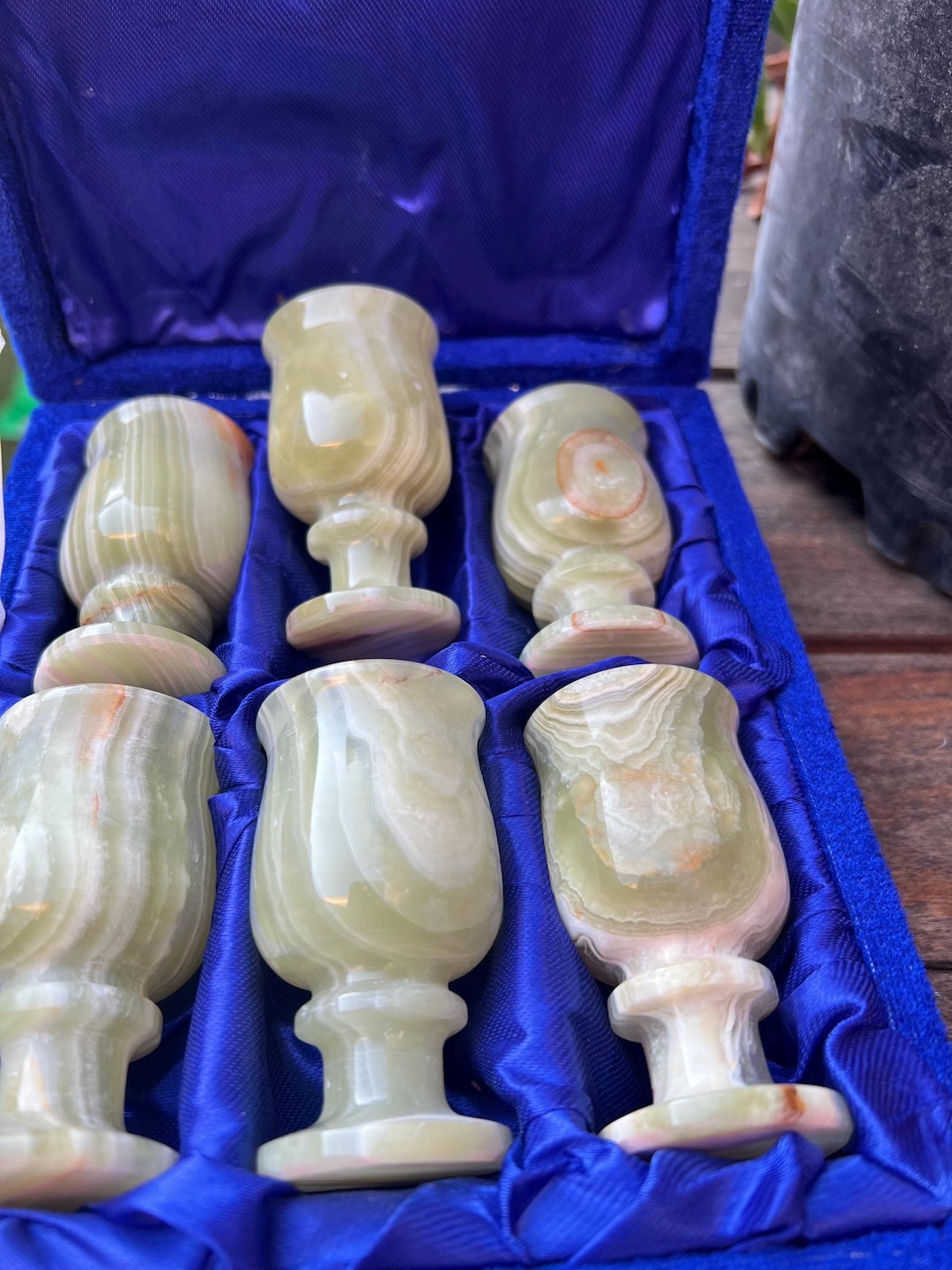 Vintage Agate & Onyx Stone Goblets, Set of 6, Original Velvet Box - Etsy