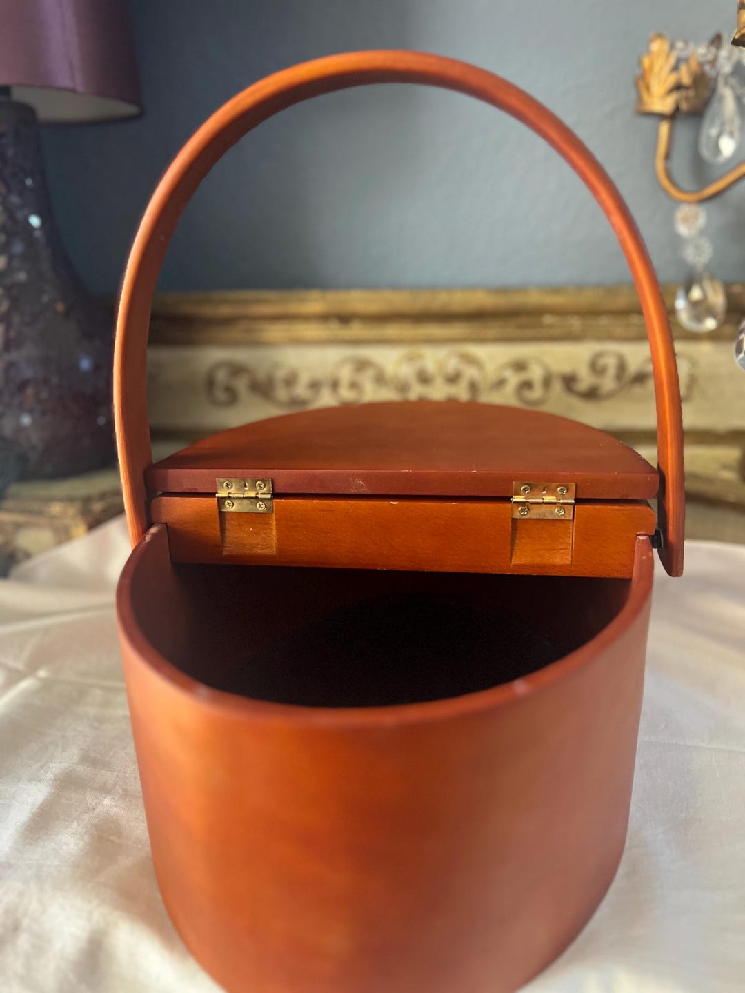 Elegant Vintage Oval Wooden, Worker Storage, Sewing Box. Double Lid ...