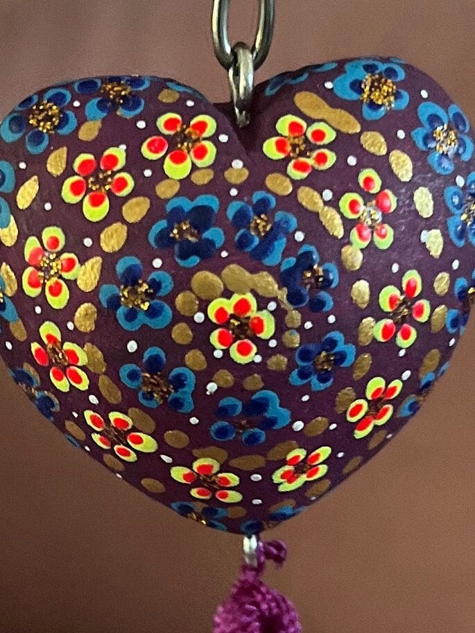 Wooden Heart, Hand Painted Keychains Charms. Made in Oaxaca, Mexico ...