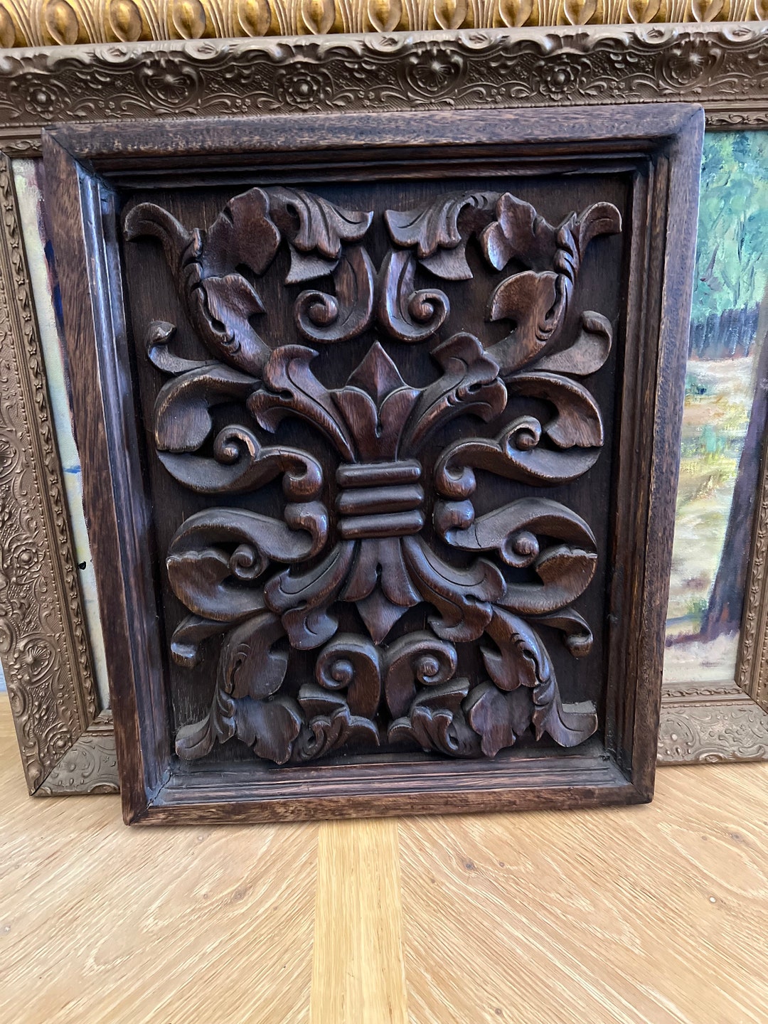 Antique, Art Wall Thai Wood Panel, Hand Carved. 18x15. Excellent ...