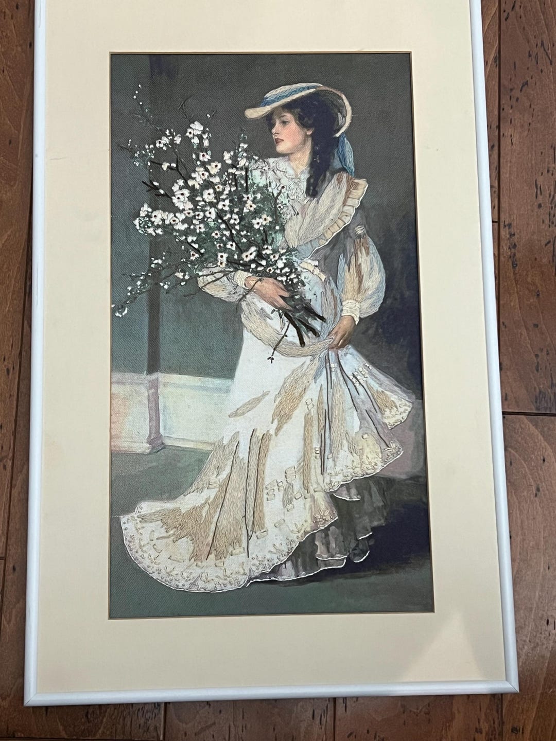 Vintage Art, Hand Embroidered, Needle Point Print of "springtime ...