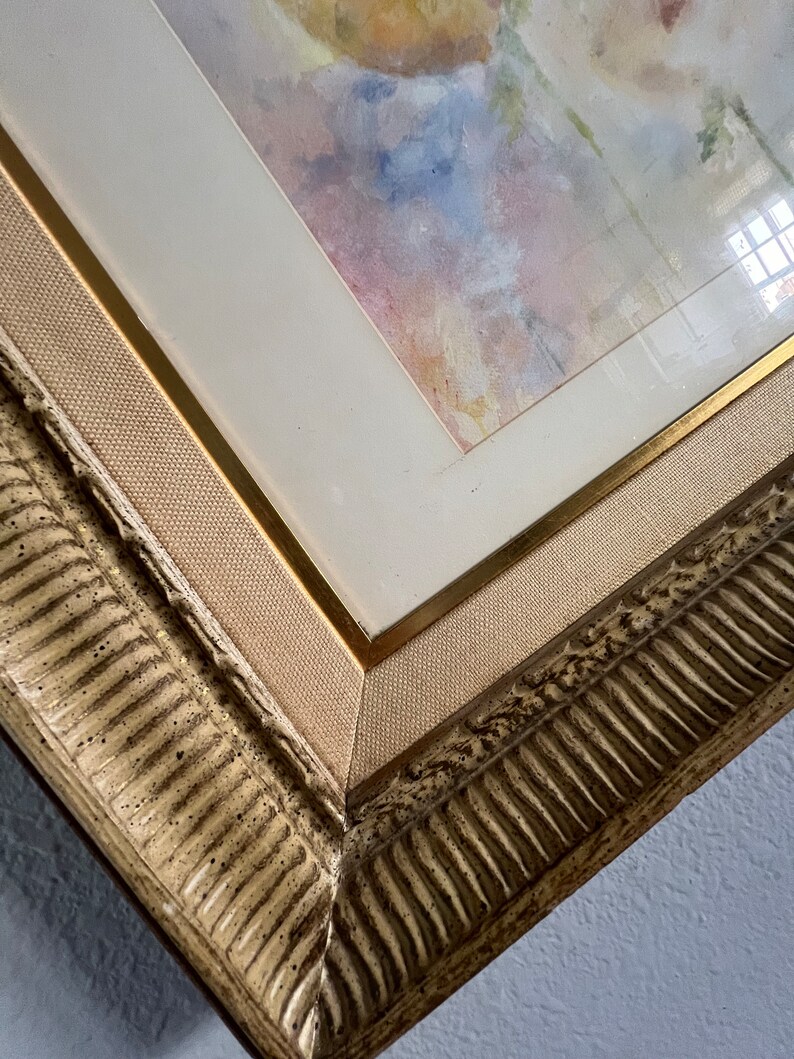 Original, Vintage Art. Watercolor and Wood Frame. Beautiful Flowers ...