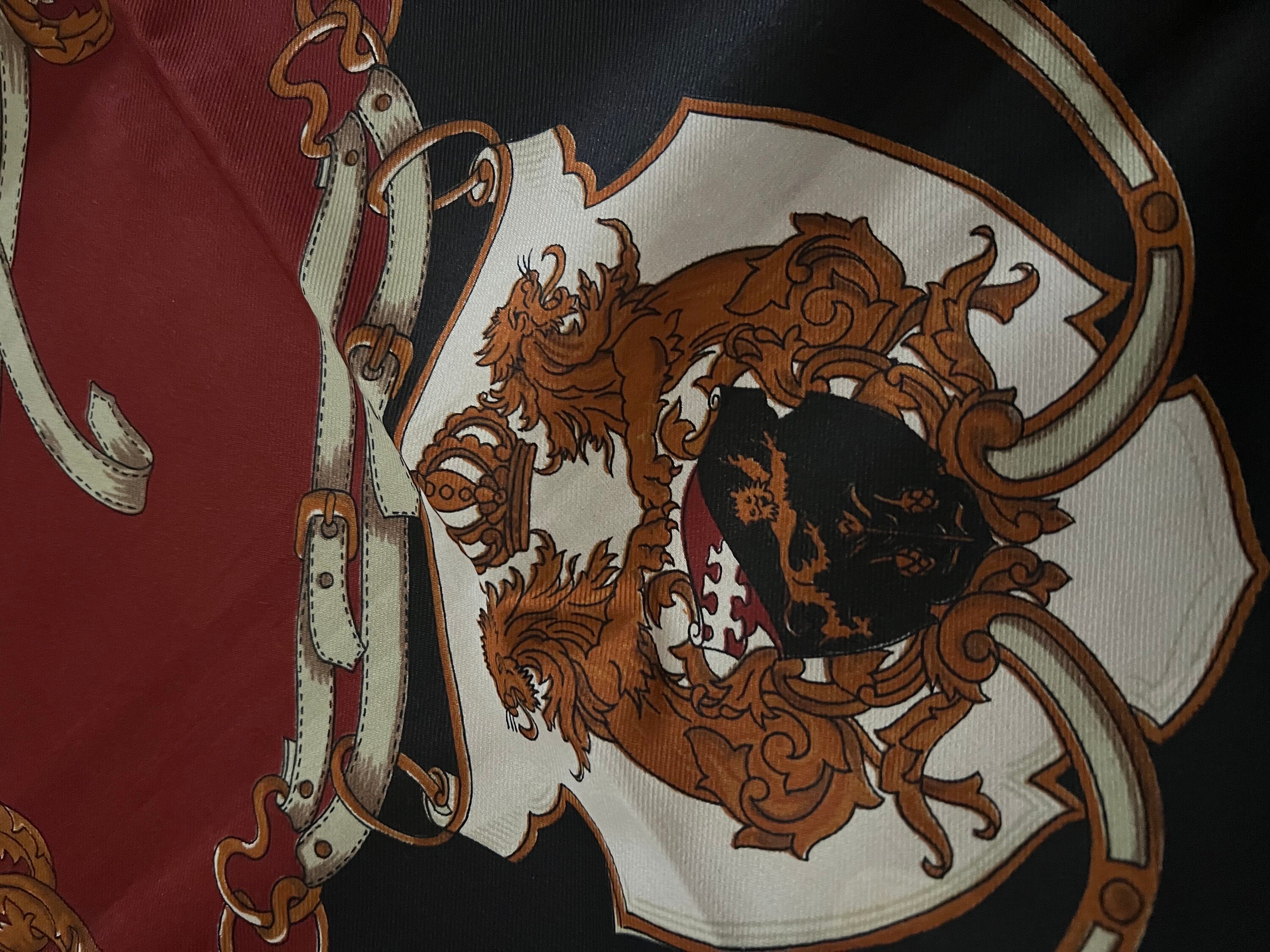 Vintage French Scarf, Gio Renoir. Lion Heart Shield. Excellent ...