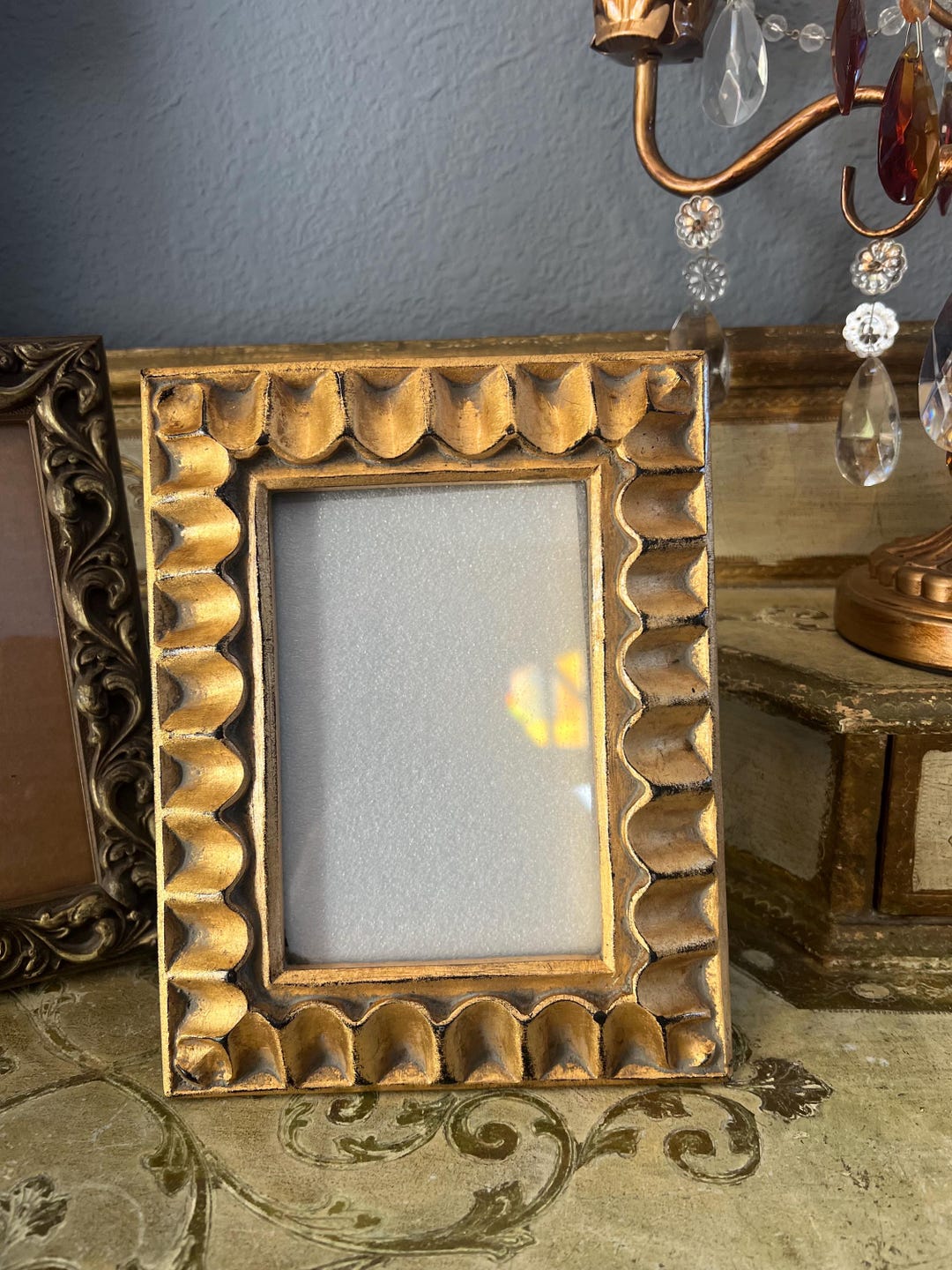 Vintage Gold Scalloped Composite Picture Frame Glass Top 8.5x6.5 ...