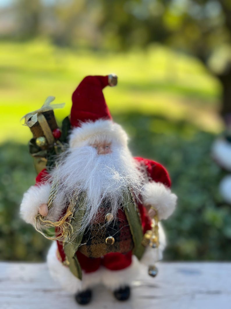 Vintage Porcelain Santa Claus Figurine, Fabric Christmas Decor - Etsy