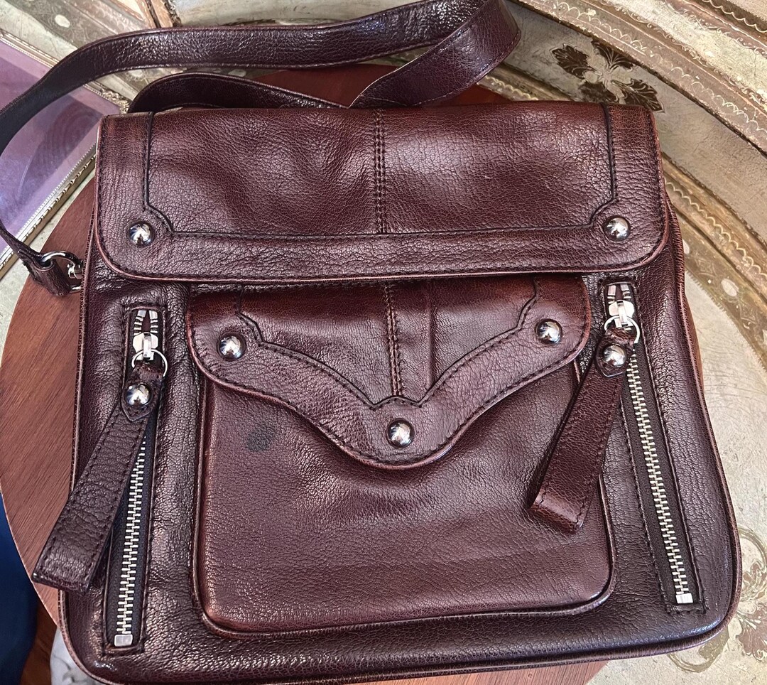Elegant, Perlina, Genuine Leather Crossbody Bag. Dark Brown, Multi ...