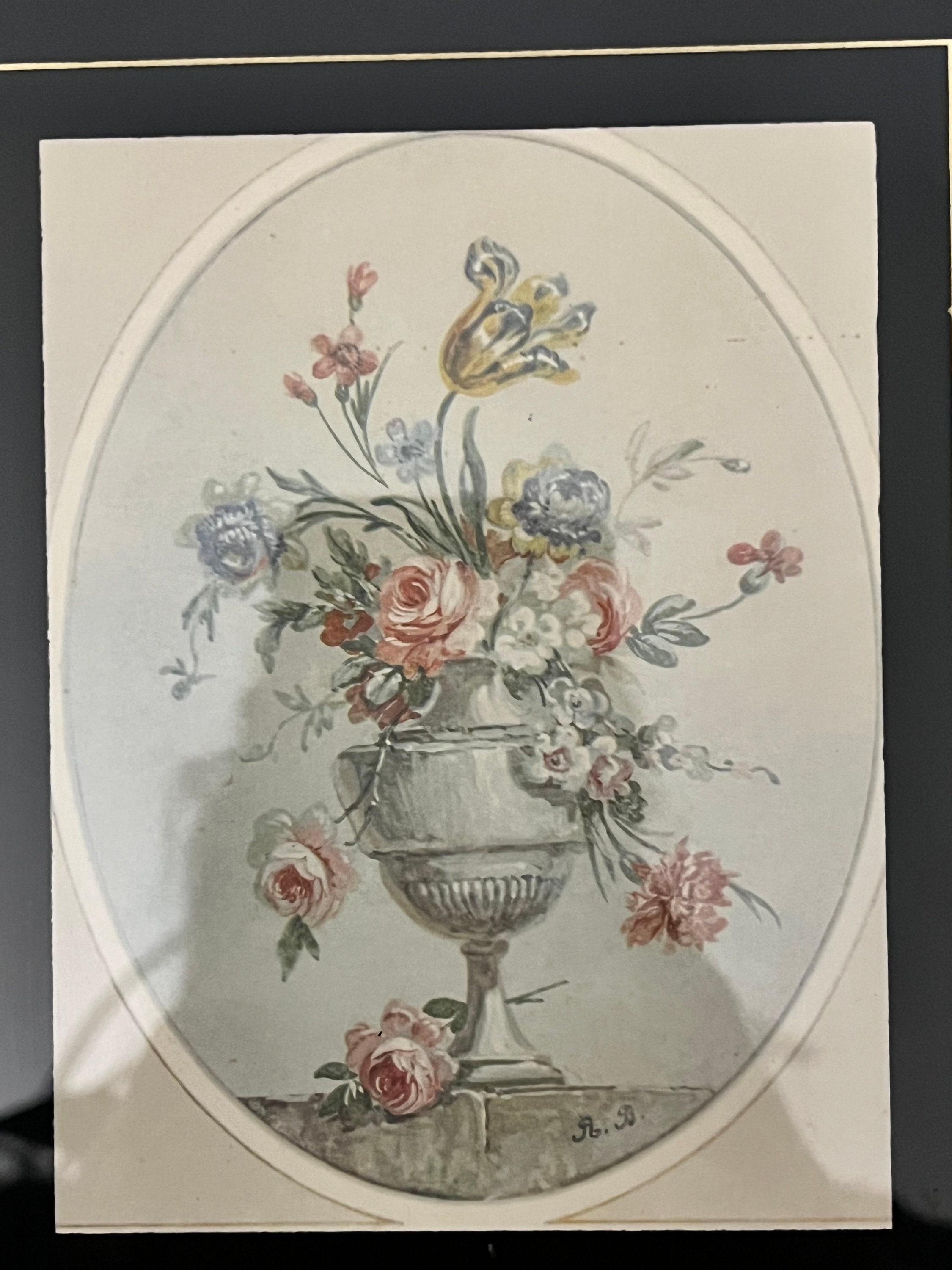 Vintage Print of Victorian Flower Vase Arrangement. Shabby Chic Style ...