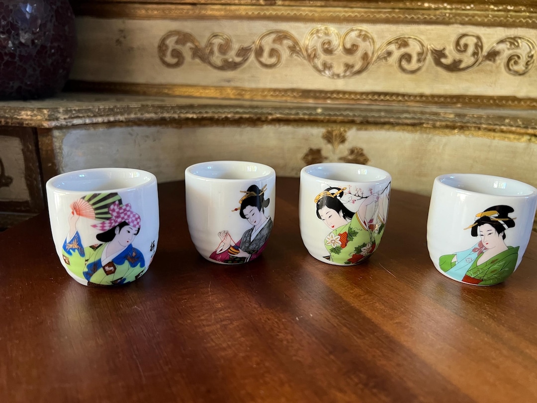 Vintage Geisha Ceramic Shot Glasses, Set of 4, Made in Japan - Etsy