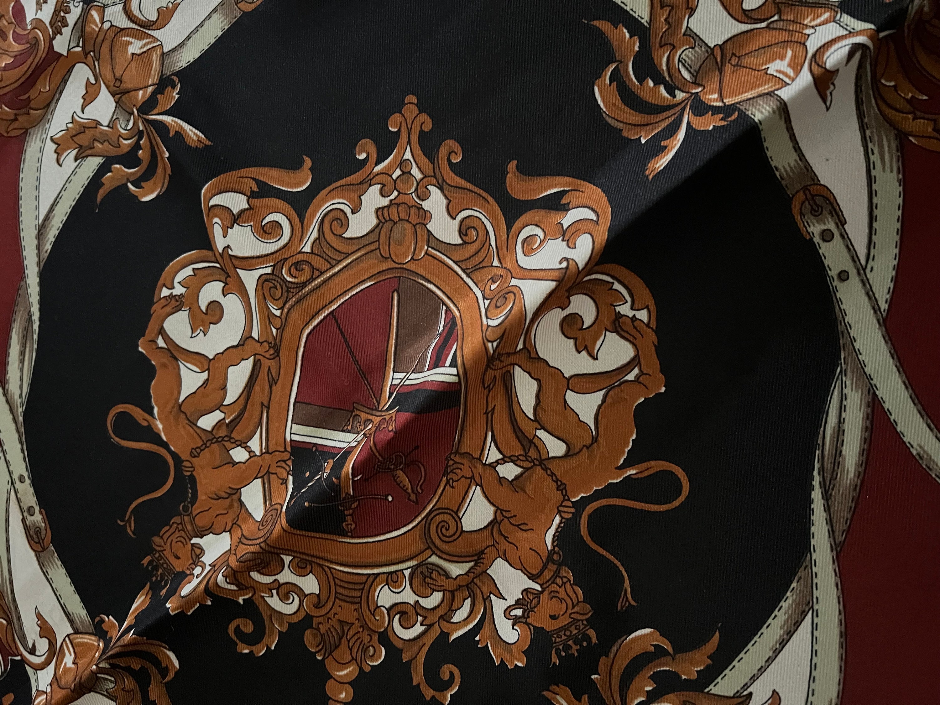 Vintage French Scarf, Gio Renoir. Lion Heart Shield. Excellent ...