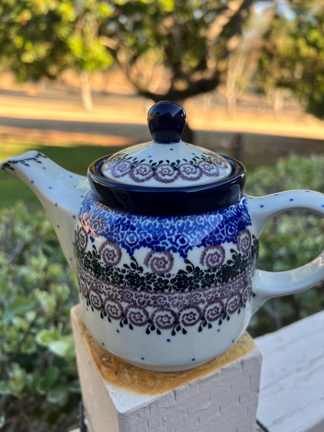 Vintage Boleslawiec Poland Pottery Teapot, Hand Painted Floral ...
