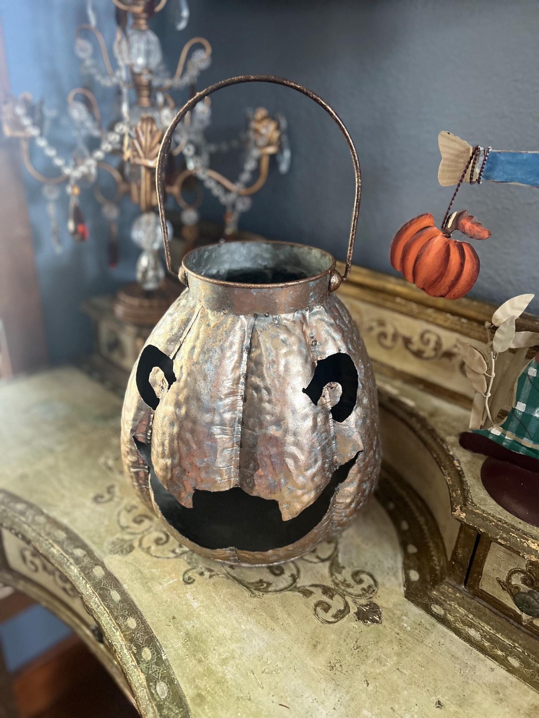 Vintage, Cool, Galvanized Metal, Rustic Texture Jack O Lanter Pumpkin ...